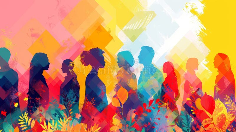 Energetic Fusion of Geometric Patterns, People, and Flowers in Vibrant ...