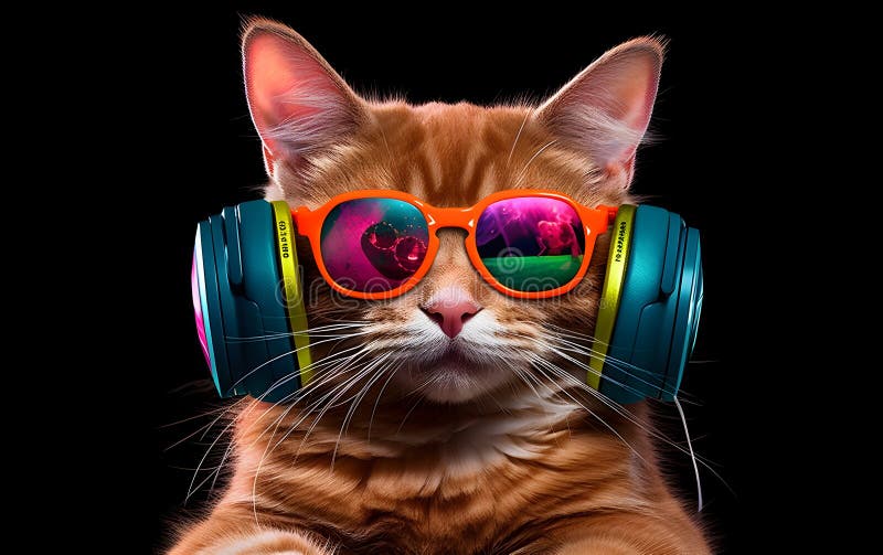 Energetic ginger DJ cat stock illustration. Illustration of party ...