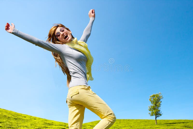 Energetic Girl with Open Arms Outdoors. Stock Photo - Image of ease ...