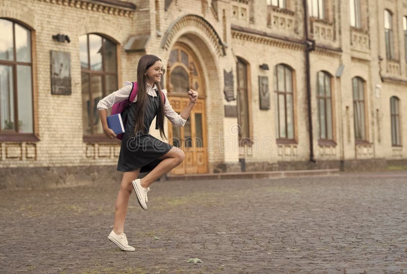 Energetic Happy Kid Hurry To School in Uniform with Book Carrying ...