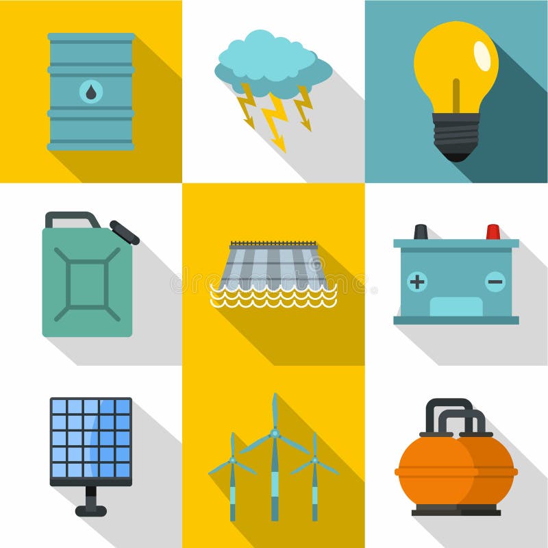 Energetic Icon Set, Flat Style Stock Vector - Illustration of coal ...