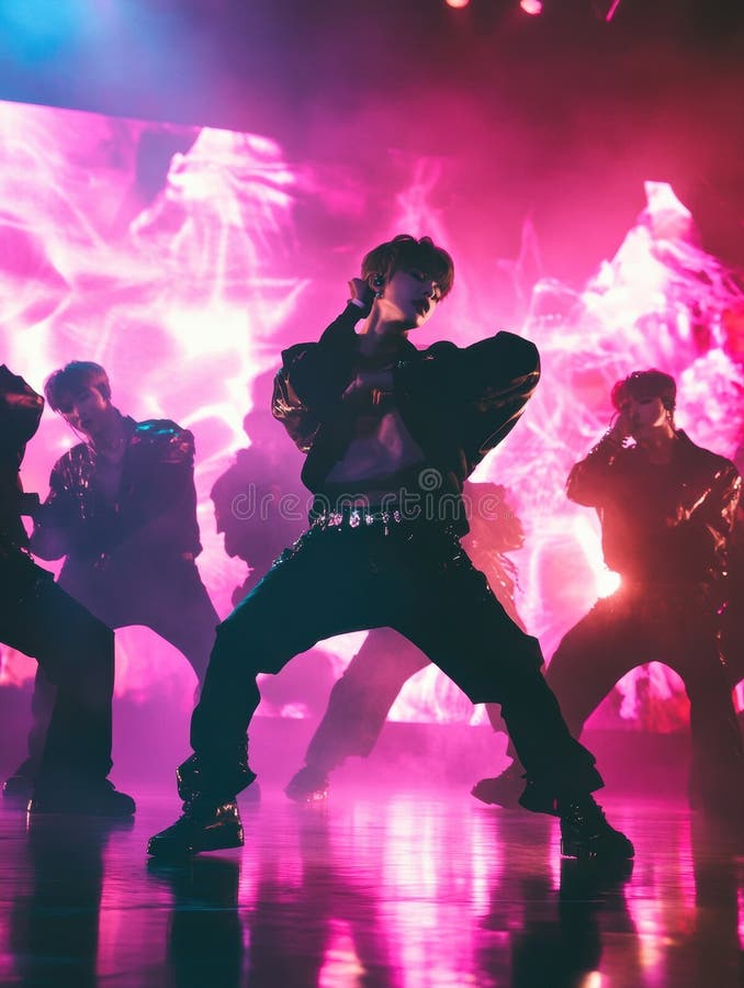 Energetic K Pop Performance Under Vibrant Pastel Stage Lights with ...