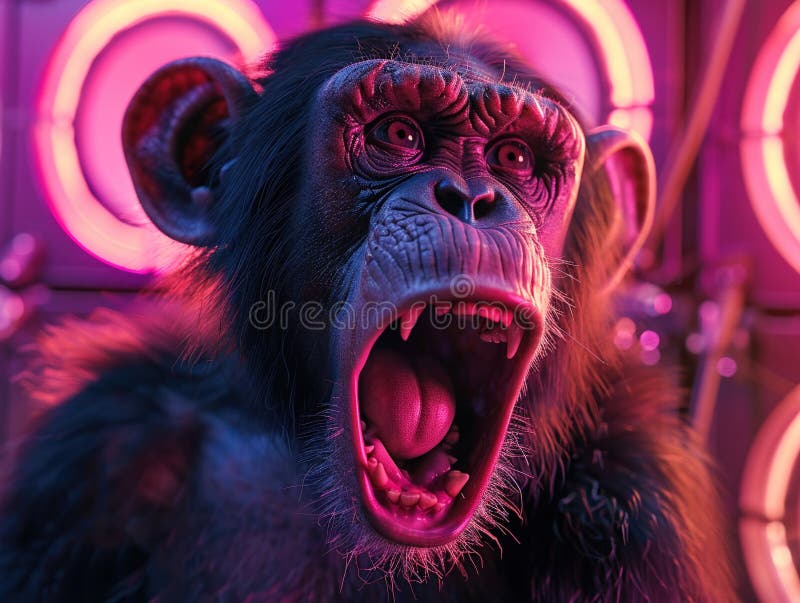 Energetic Monkey Screaming in Front of Loudspeakers Stock Illustration ...