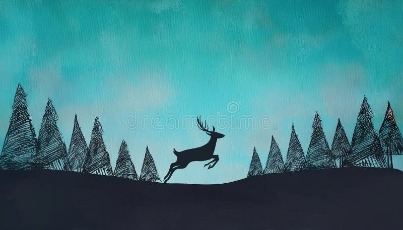 Energetic Motion of Deer through Minimal Forest Stock Illustration ...