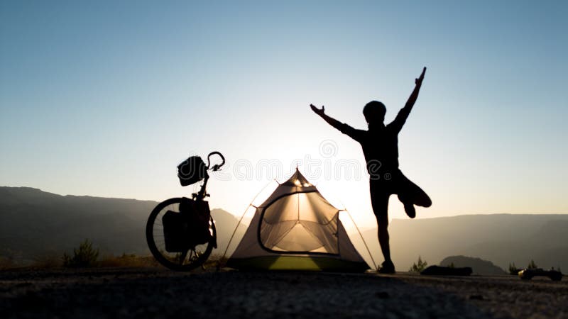 Energetic Movements with Cycling and Camping Life Stock Image - Image ...