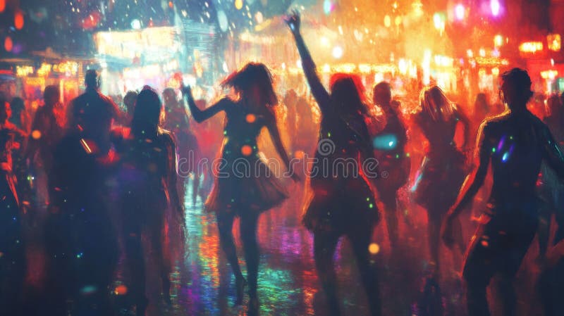 Energetic Nightlife Scene with Dancing Crowd Under Colorful Lights Stock Illustration ...
