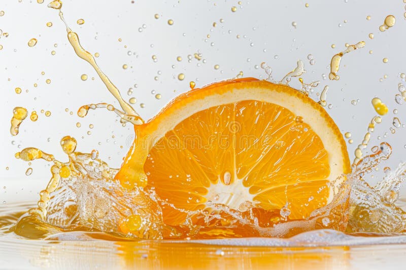 Energetic Orange Juice Splash Captured in Motion on a Clean and Bright ...