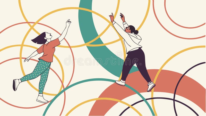 Energetic People Leaping with Abstract Shapes, Vibrant Motion, Vector ...