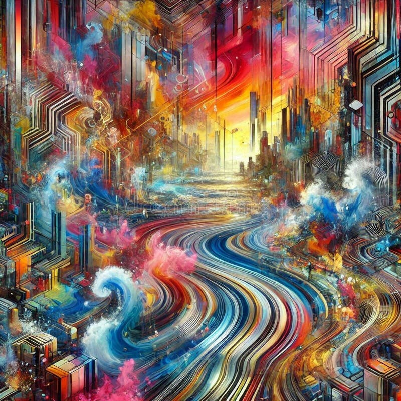 Energetic Pop Art Aesthetic Image of Abstract Landscape in Layered ...
