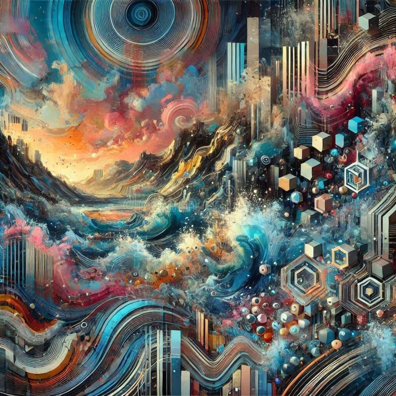 Energetic Pop Art Aesthetic Image of Abstract Landscape in Layered ...