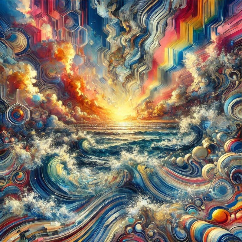 Energetic Pop Art Aesthetic Image of Abstract Landscape in Layered ...