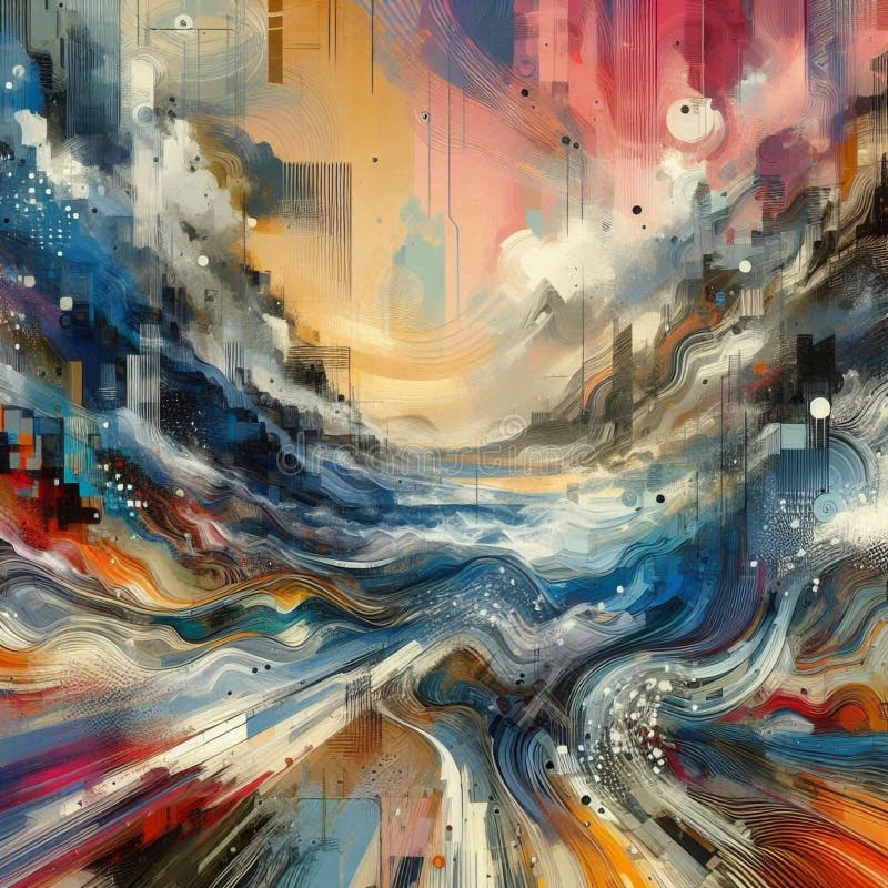 Energetic Pop Art Aesthetic Image of Abstract Landscape in Layered ...