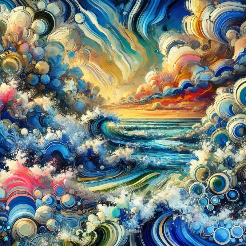 Energetic Pop Art Aesthetic Image of Abstract Landscape in Layered ...