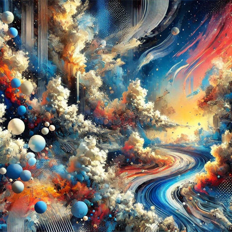 Energetic Pop Art Aesthetic Image of Abstract Landscape in Layered ...