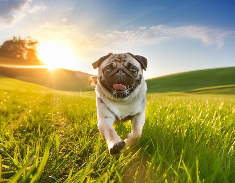 Energetic Pug Running Freely Outdoors: Capturing Joy in Motion Stock ...