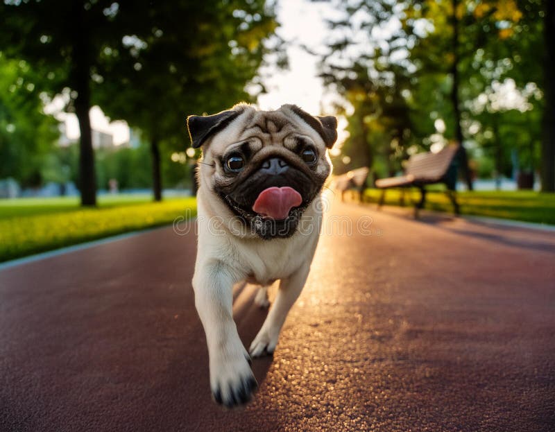 Energetic Pug Running Freely Outdoors: Capturing Joy in Motion Stock ...