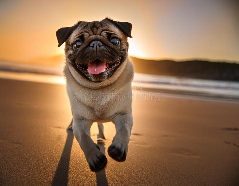 Energetic Pug Running Freely Outdoors: Capturing Joy in Motion Stock ...