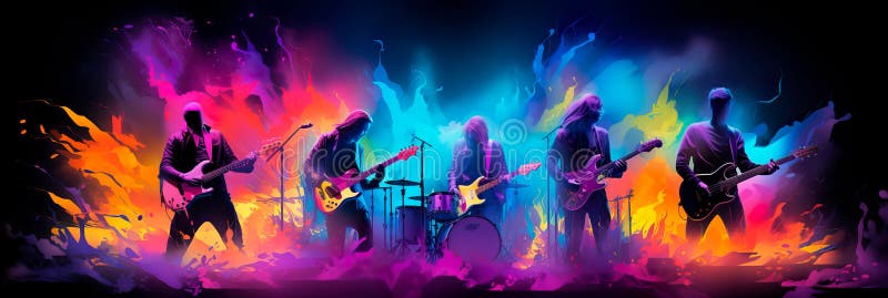 Energetic Risographic Illustration of a Music Band Performing on Stage ...