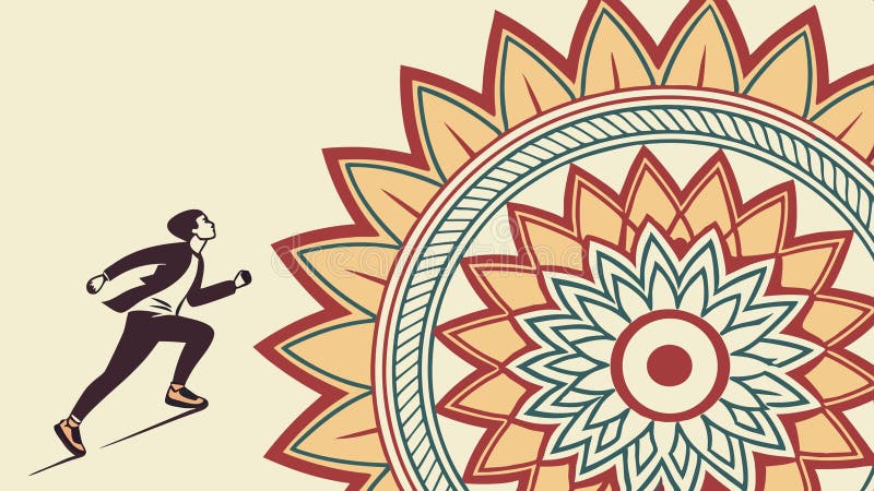 Energetic Runner Figure Integrated into a Radial Sunburst Pattern ...