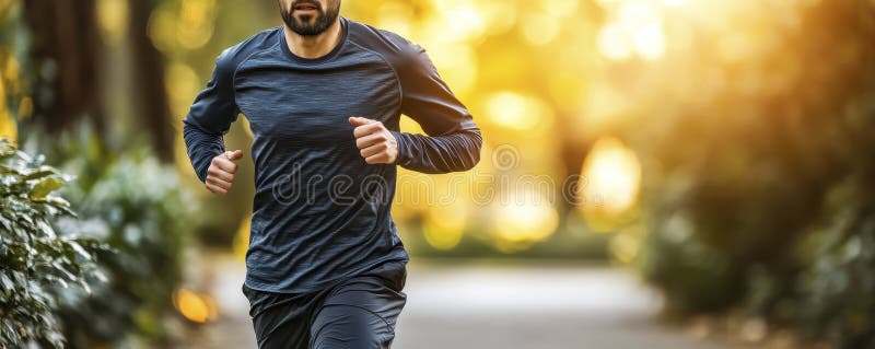 Energetic Runner Jogging in a Serene Morning Park with Gentle Sunlight ...