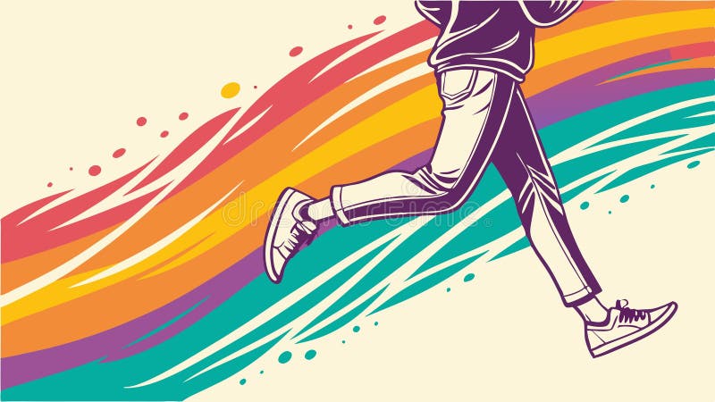 Energetic Runner with Vibrant Rainbow Stripe Path, Vector Design ...