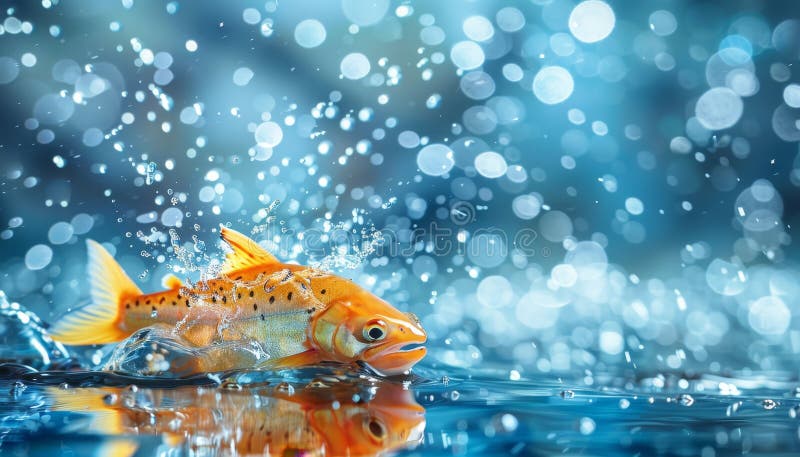 Energetic Salmon Fish Leaping in Water, Creating Vibrant Splashes in a ...