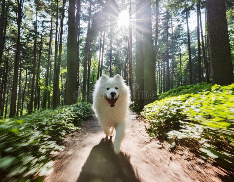 Energetic Samoyed Dog Running Freely Outdoors: Capturing Joy in Motion ...