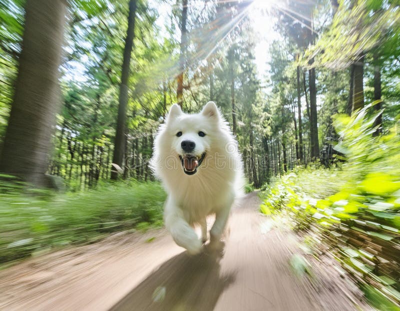 Energetic Samoyed Dog Running Freely Outdoors: Capturing Joy in Motion ...