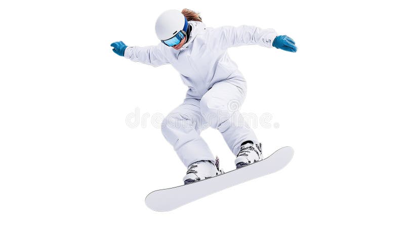 Energetic Snowboarder Performing a Jump Against a Transparent ...