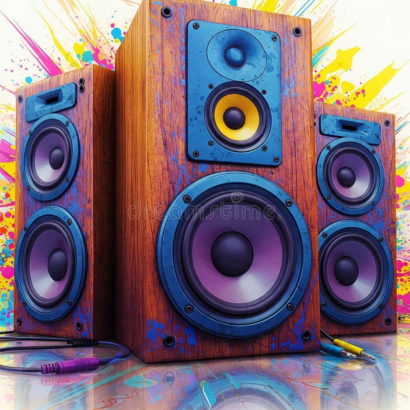 Energetic Speaker System with Psychedelic Color Bursts Stock ...
