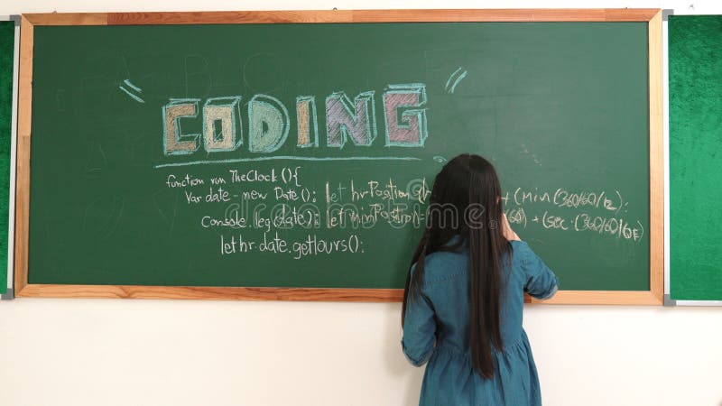 Energetic Student Standing Blackboard while Writing Coding Program. Pedagogy. Stock Photo ...