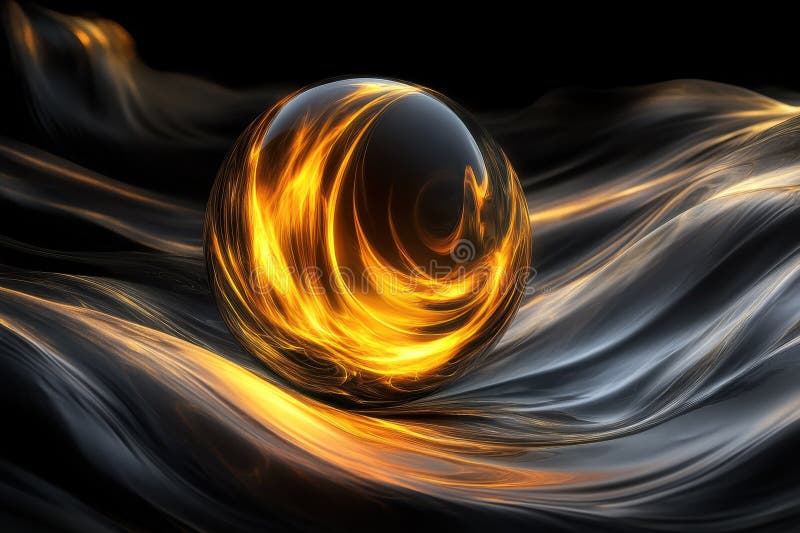 Energetic Swirl within a Dark Sphere on a Flowing Golden Surface at ...