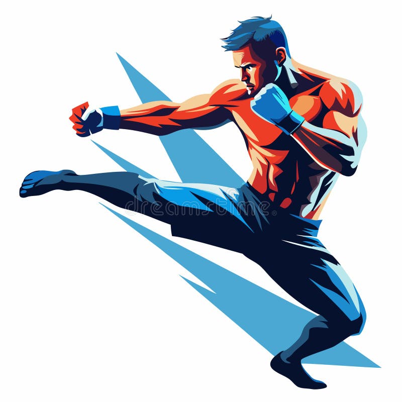 Dynamic Martial Artist Powerful Kick Art Flat Illustration Stock Vector ...