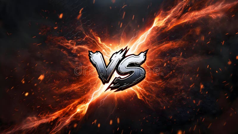 Energetic Versus Graphic with Lightning and Sparks in Dark Background ...