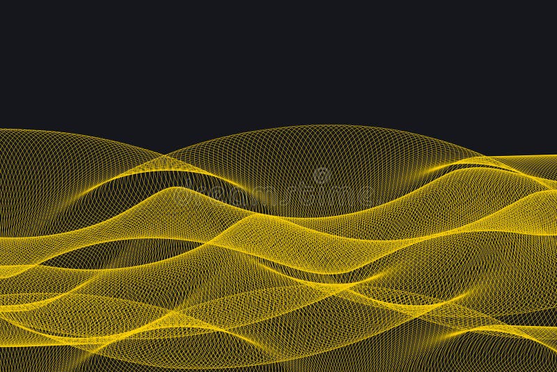 Dynamic Yellow Wave Patterns on Dark Background Stock Illustration ...