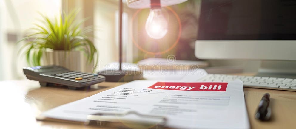 Energy bill on a desk stock illustration. Illustration of suggests ...