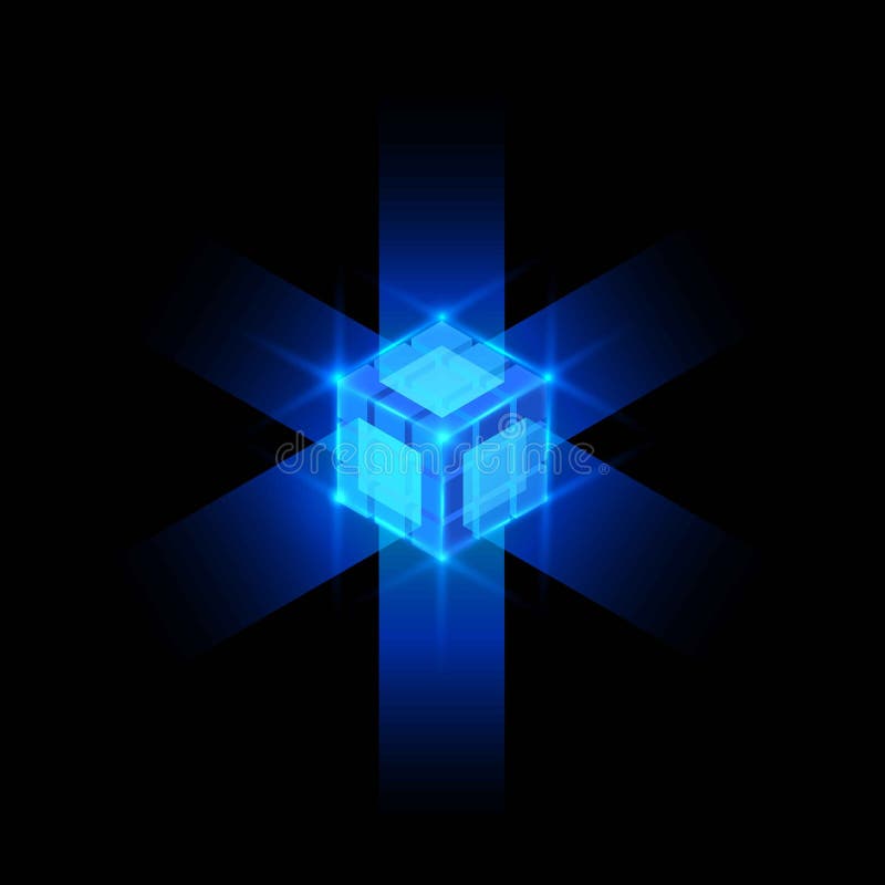 Energy Blocks with Gradient Stripes Vector Design, Shiny Blue Neon Cube ...