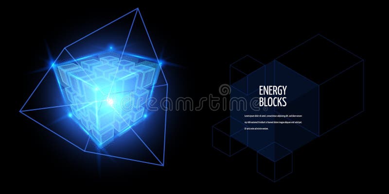 Energy Blocks Vector Banner Design, Big Data Neon Cube High Tech ...