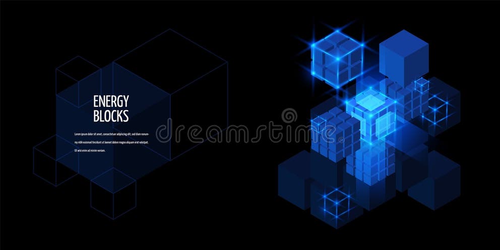 Energy Blocks Vector Banner Design, Big Data Neon Cube High Tech ...