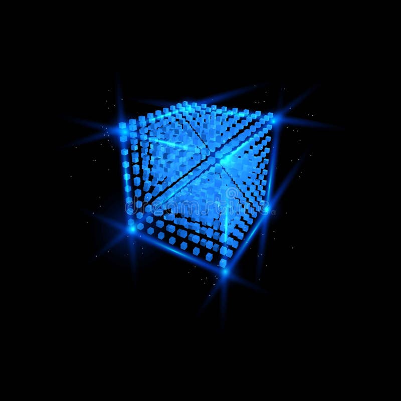 Energy Blocks Vector Design, Shining Blue Neon Cube from Square Grid ...