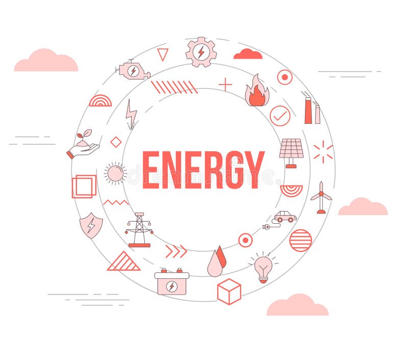 Energy Concept with Icon Set Template Banner and Circle Round Shape ...
