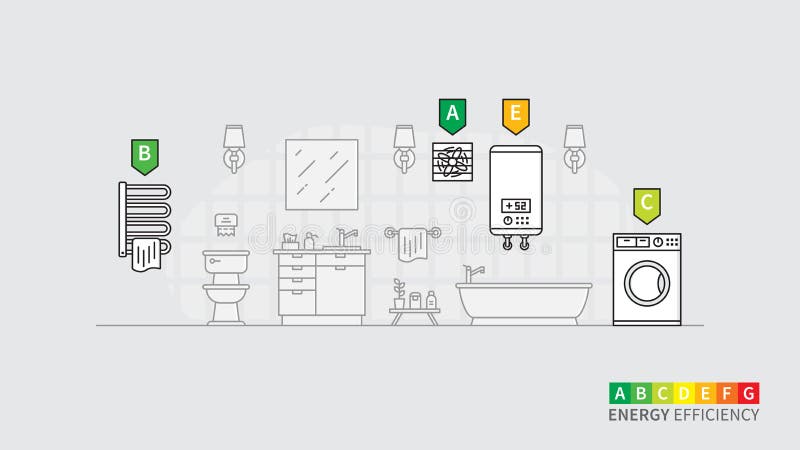 Energy Consumption of Electric Devices for Bathroom Vector Illustration ...