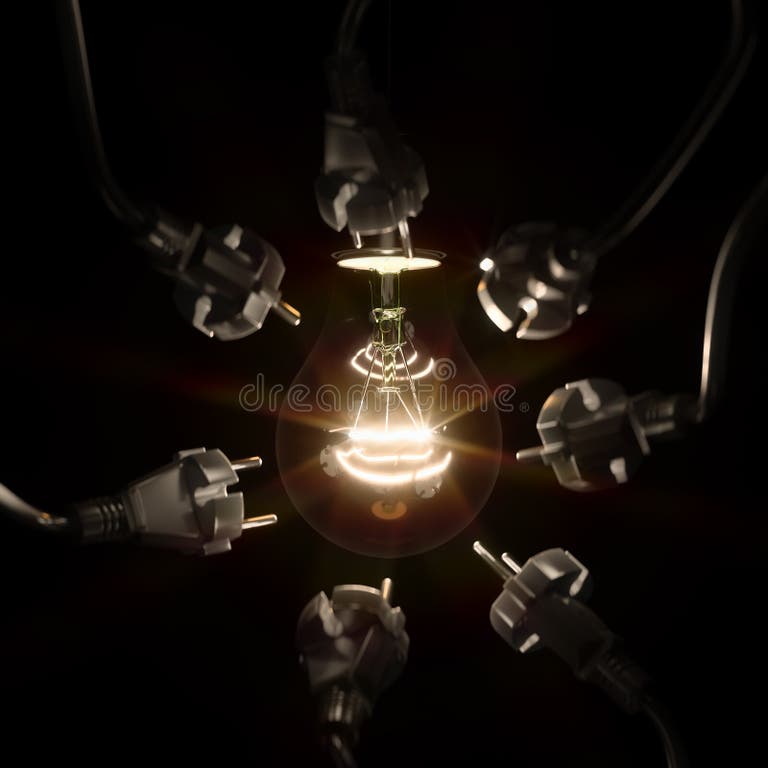 Energy Crisis Electric Light Bulb and Hungry Plugs Stock Illustration ...