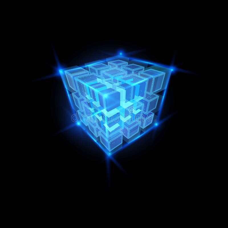 Energy Cube Blocks Vector Design, Shining Blue Neon Square Grid Shape ...
