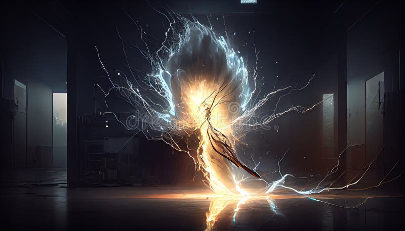 Energy Discharge Close Up Black Backdrop. AI Render Stock Illustration ...
