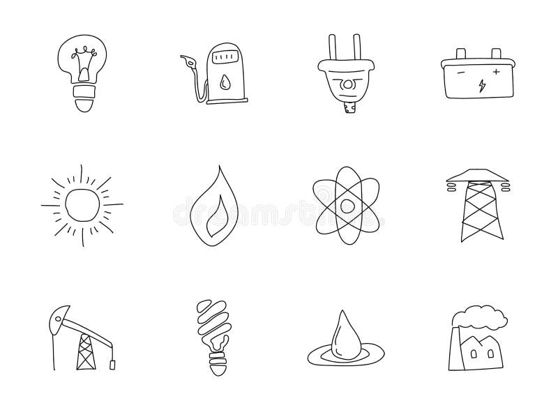 Energy Doodles Isolated on White. Stock Vector - Illustration of nature ...