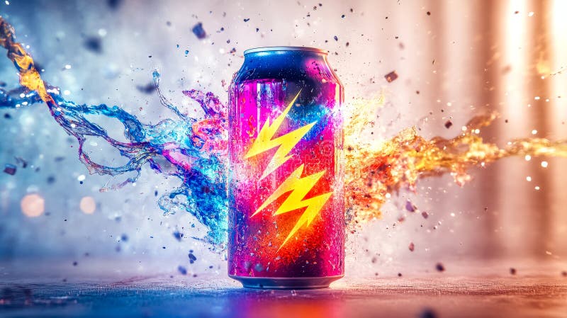 Energy Drink Can Exploding with Colorful Liquid Splash Stock Photo ...
