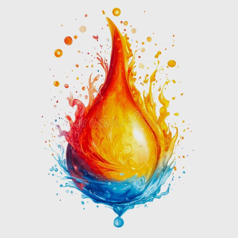 Energy Drop Fire with Colorful Paint Splashes Creating Dynamic Visual ...