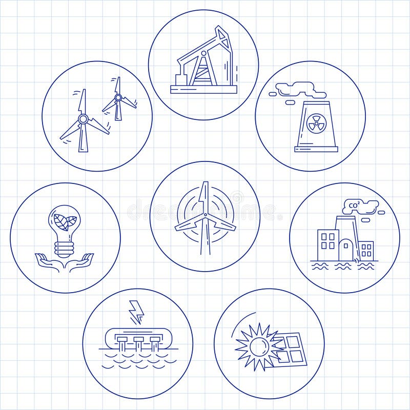 Energy Ecology and Pollution Vector Set of Icons Stock Vector ...
