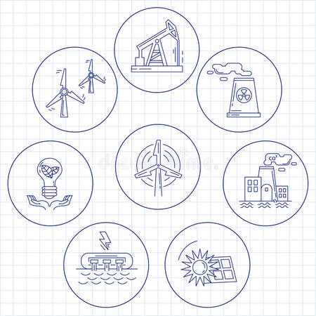 Energy Ecology and Pollution Vector Set of Icons Stock Vector ...